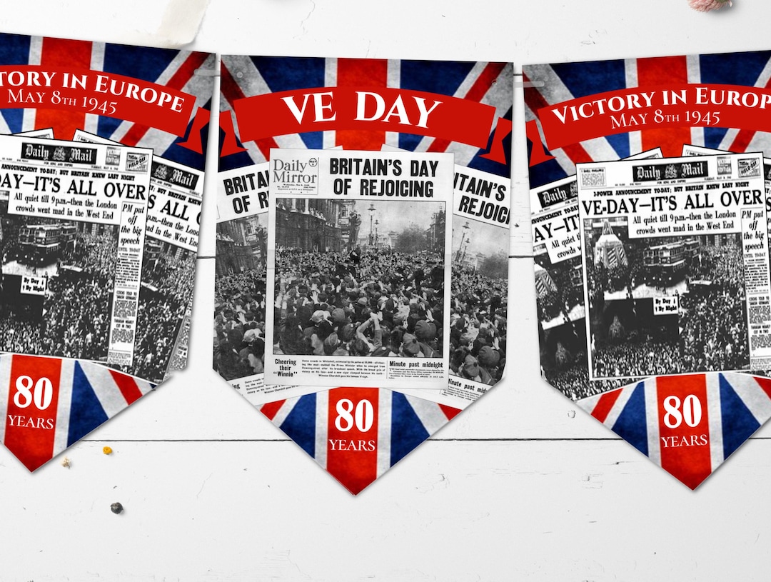 VE Day Newspaper Headlines 80 Years Celebration Union Jack Bunting ...