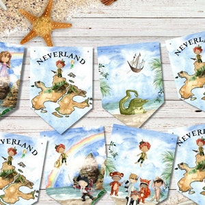 Neverland Peter Pan Bunting Banner & Ribbon - 8 Flags - Etsy