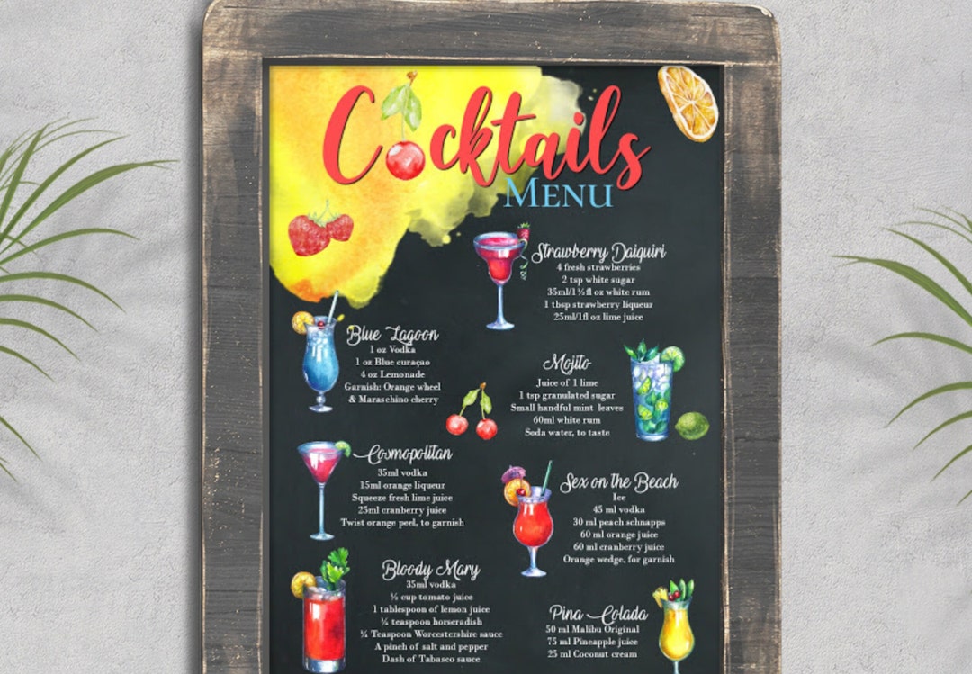 Cocktail Bar Recipes Menu Wall Art Print Sign A Etsy