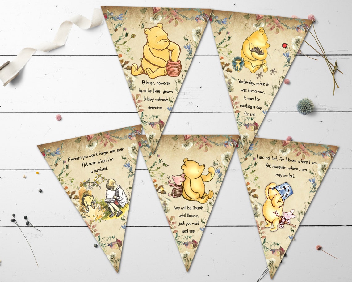 Winnie the Pooh Vintage Style Wildflowers Bunting/banner With Ribbon ...