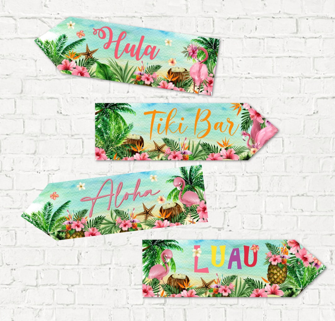 4 Tropical Hawaii Flamingo Aloha Luau Party Decoration Signs Arrows - Etsy