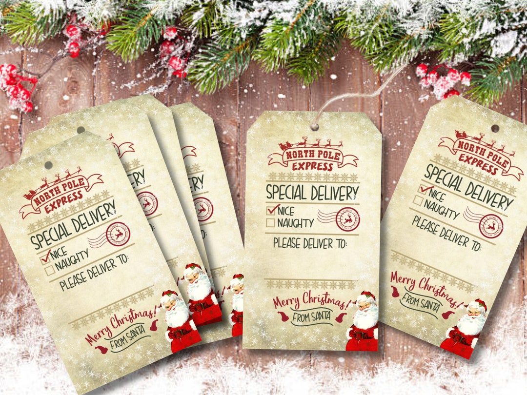 6 Christmas North Pole Express Gift Tags & Natural Jute Twine - Etsy