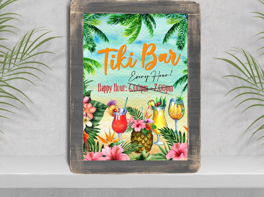 Tropical Hawaiian Aloha Luau Tiki Bar 'happy Hour' Sign - Etsy