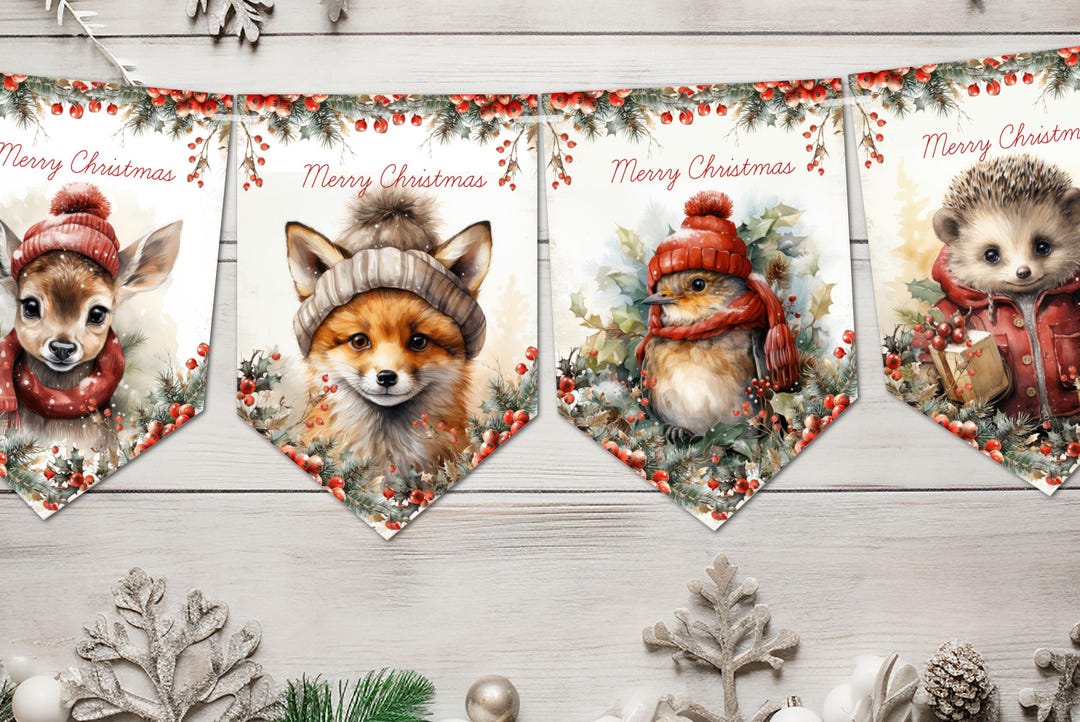 Woodland Animals Rustic Christmas Bunting/banner & Ribbon - Etsy