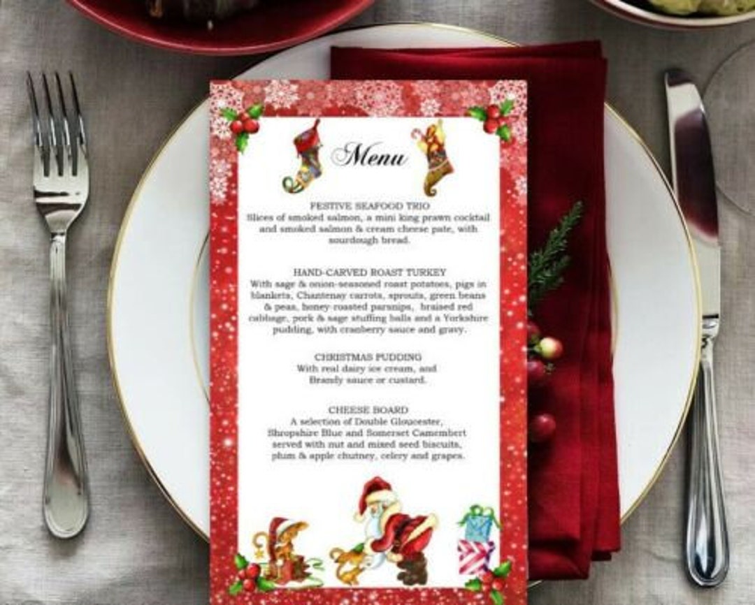 Red Santa & Rudolph Personalised Christmas Lunch/dinner Menu Cards - Etsy