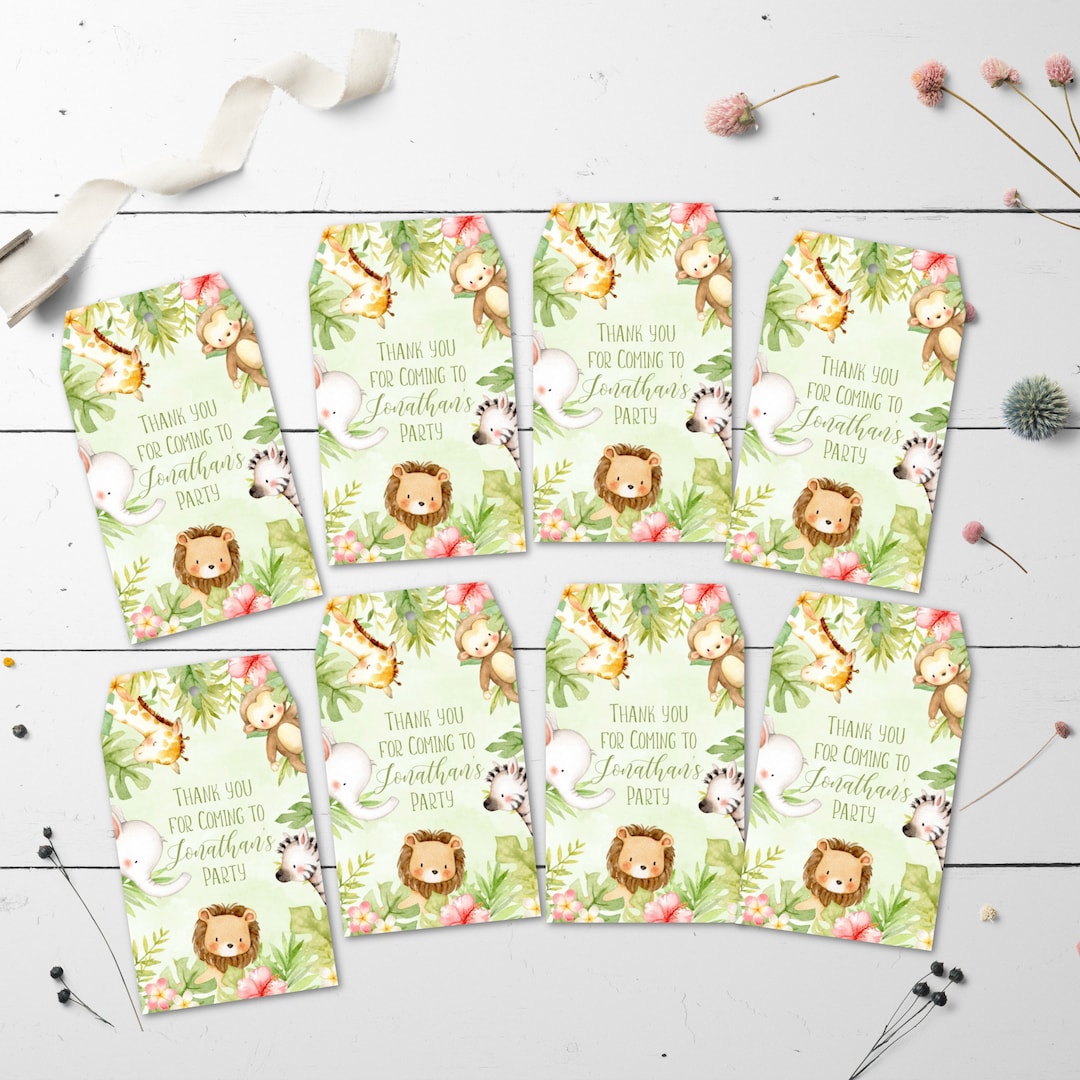 8 Personalised Jungle Safari Animals Gift Tags & String - Etsy
