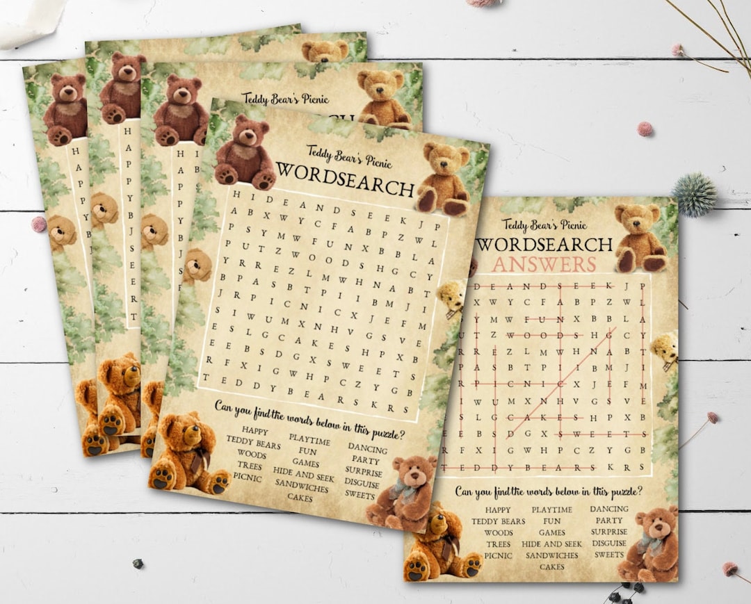 10 Teddy Bears Picnic Party Wordsearches Plus Answer Sheet - Etsy