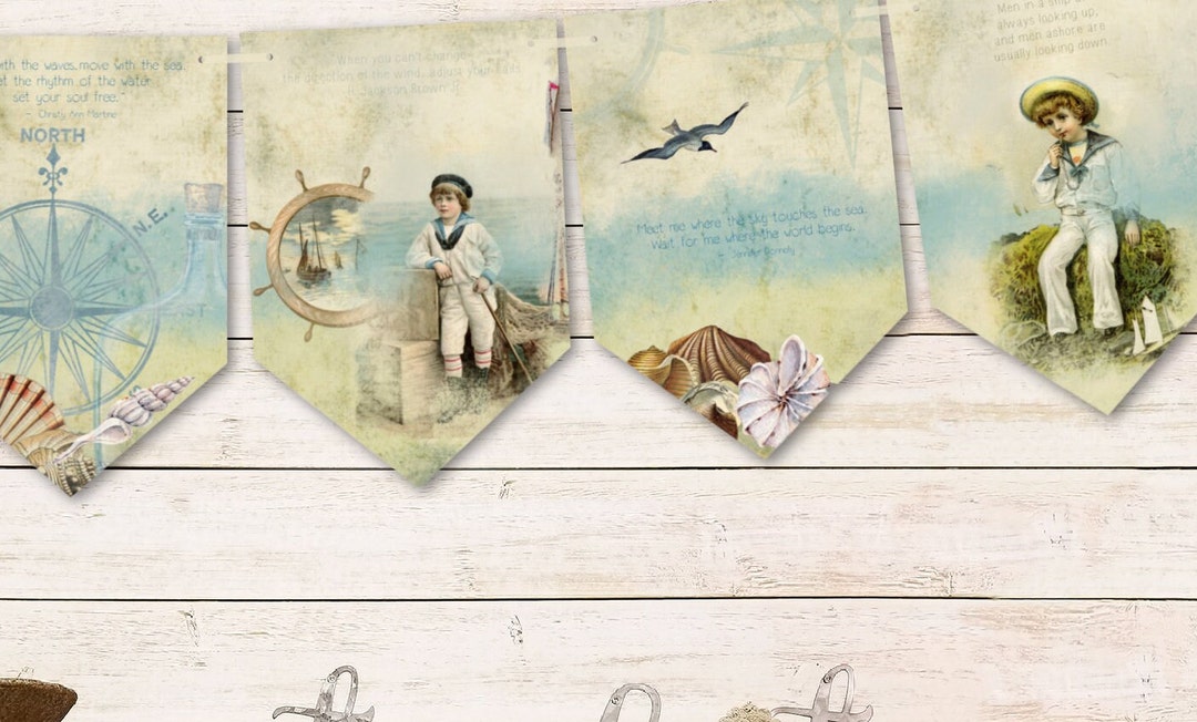 Vintage Style Sailor Nautical Seaside Beach Bunting/banner & Ribbon ...