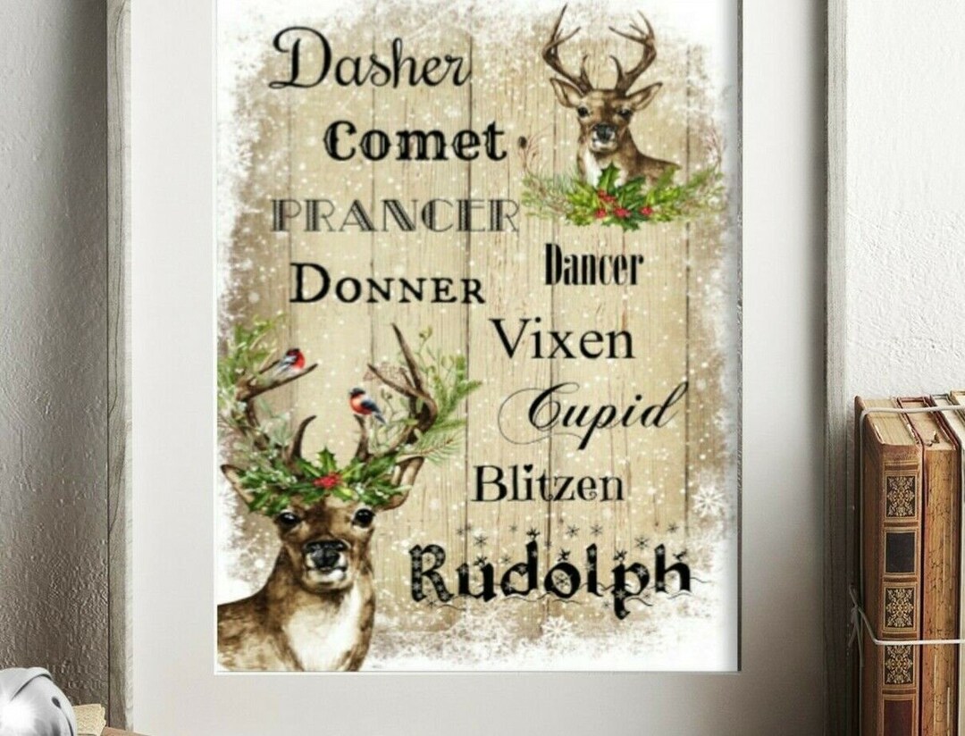 Rudolph & Santa's Reindeers Name Christmas Wall Art - Etsy
