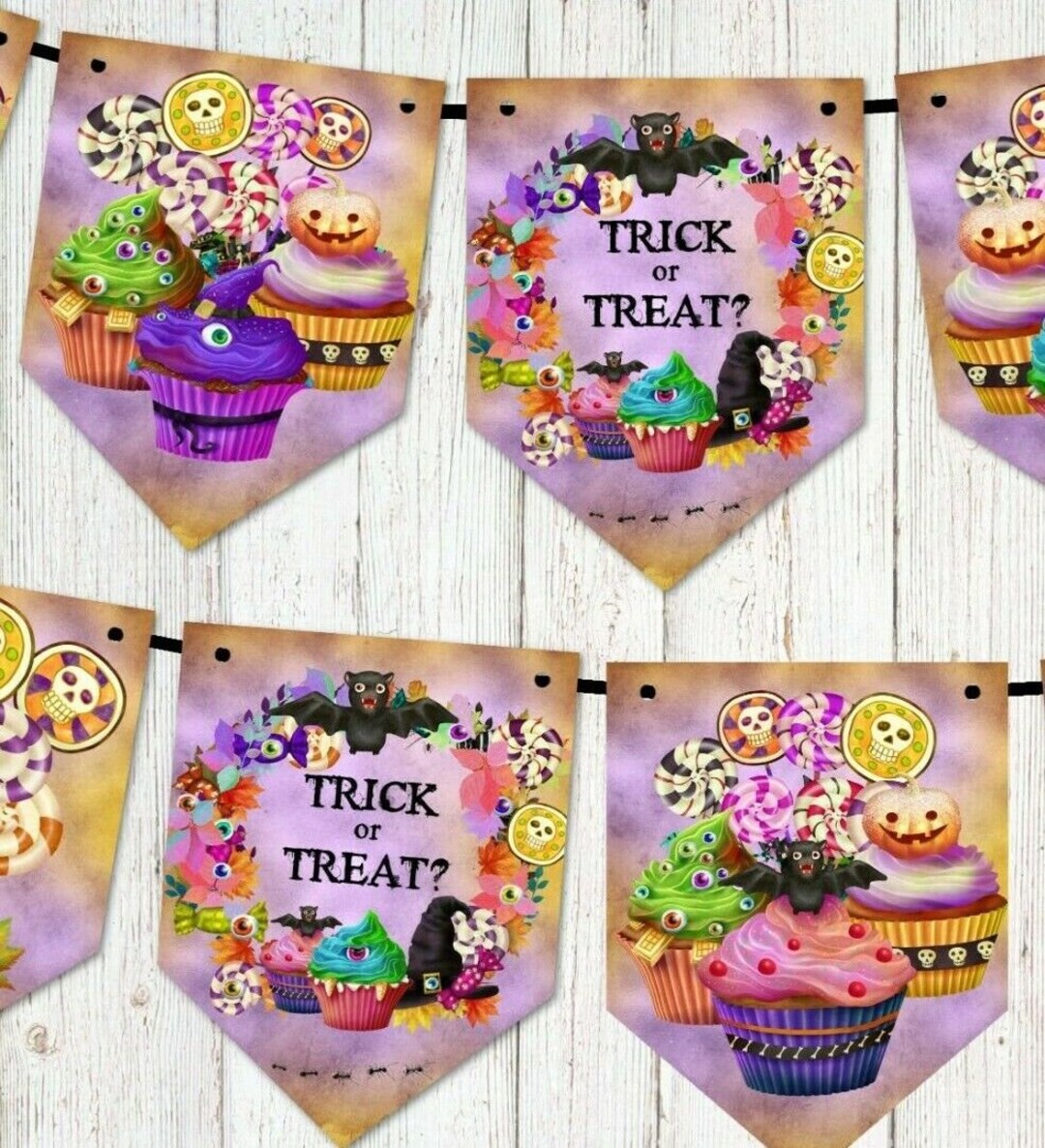 Halloween Trick or Treat Ghoulish Sweets Party Bunting/banner & Ribbon ...