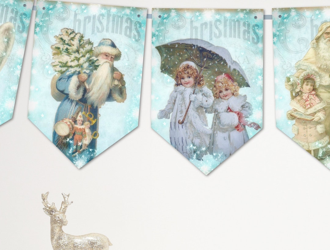 Vintage Victorian Style Pale Ice Blue Christmas Bunting/banner & Ribbon ...