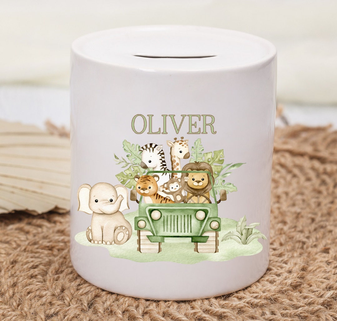 Personalised Ceramic Jungle Safari Money Box Savings Jar - Etsy