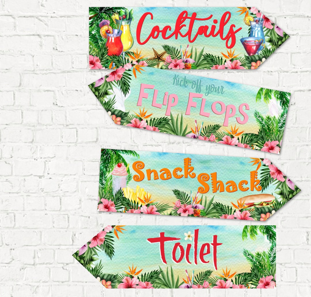 4 Tropical Hawaii Flamingo Aloha Luau Party Decoration Signs Arrows ...