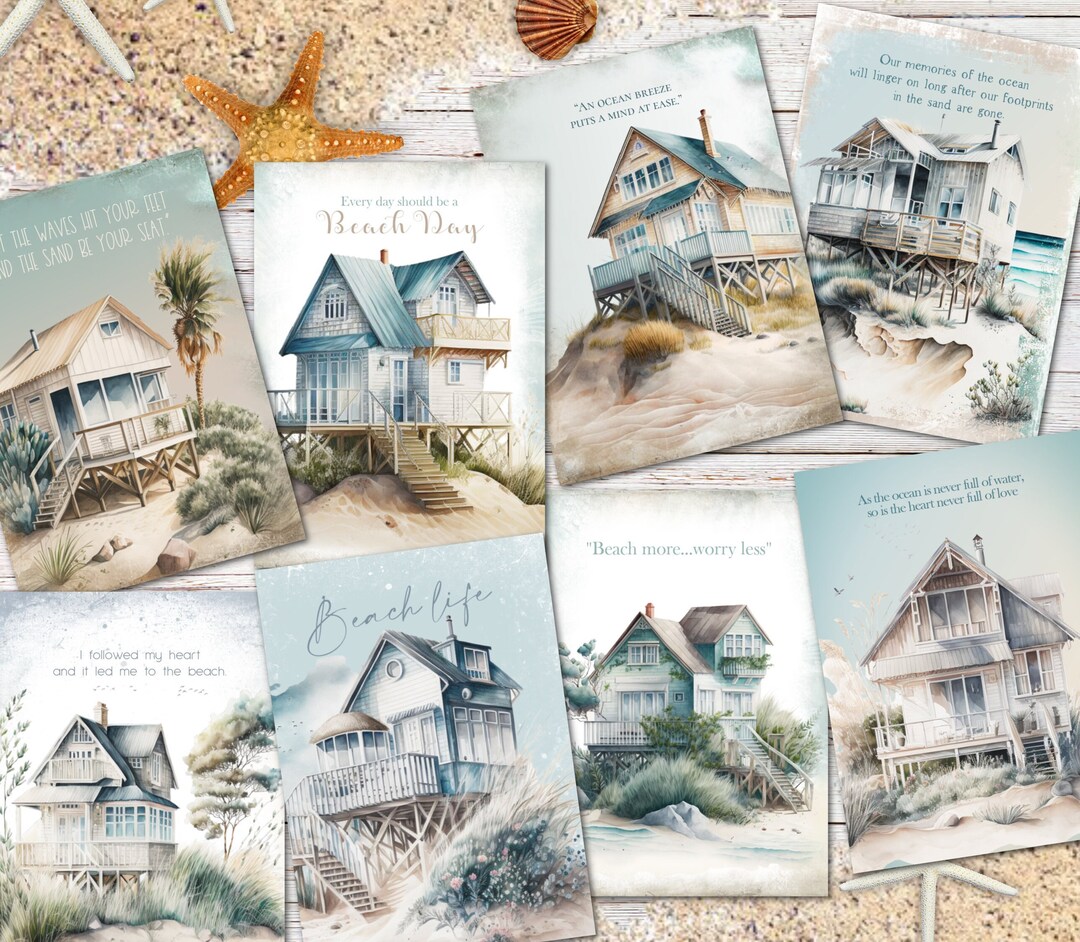 8 Summer Beach House ATC Card Toppers Scrap Book Tags Nautical Journal ...