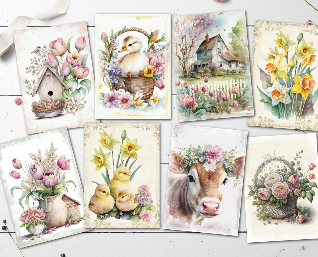 8 Spring Floral ATC Card Making Toppers Tags Card Making Journals Scrap ...