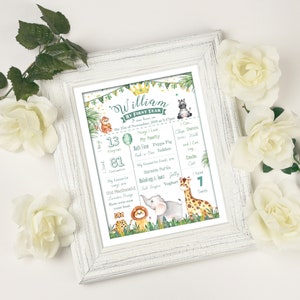 Jungle Safari Milestone First Year Print Sign - Birthday, Christening ...
