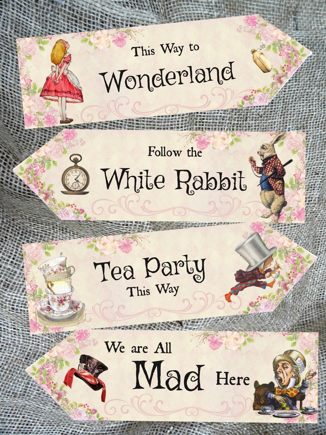 4 Alice in Wonderland Pink Floral Party Decoration Arrows Signs - Etsy