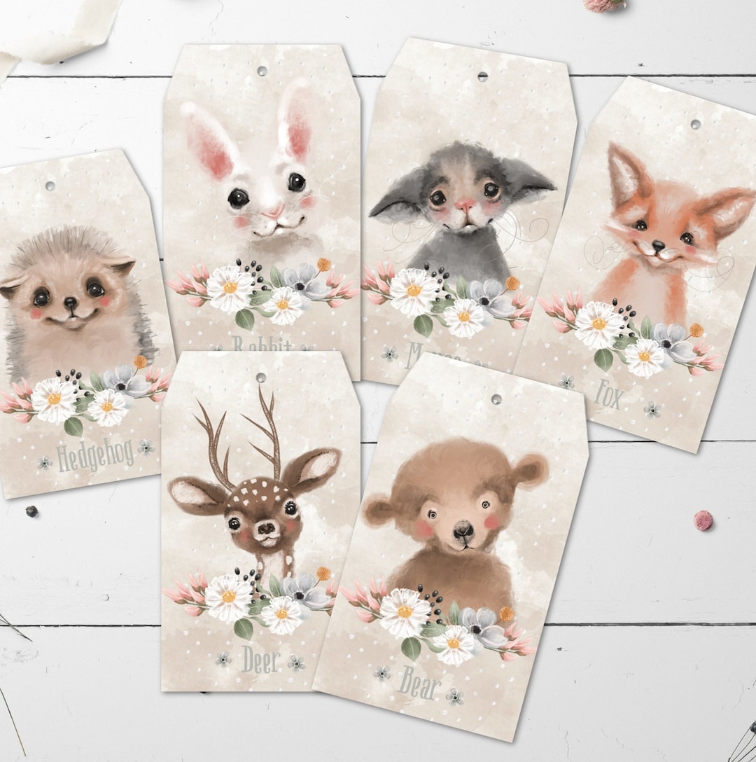 6 Woodland Forest Animals Gift Tags & Ribbon - Etsy