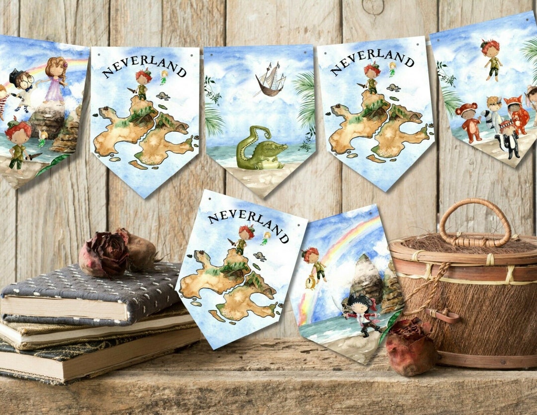 Neverland Peter Pan Bunting Banner & Ribbon - 8 Flags - Etsy