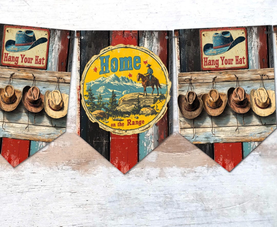 Country & Western Hoe Down Bunting Home on the Range Vintage American ...