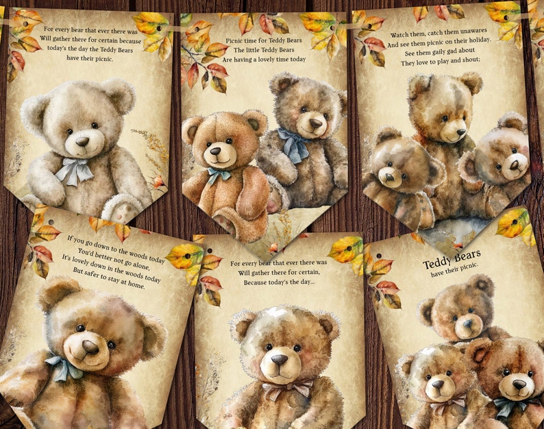 Vintage Style Woodland Teddy Bears Picnic Teddy Bear - Etsy