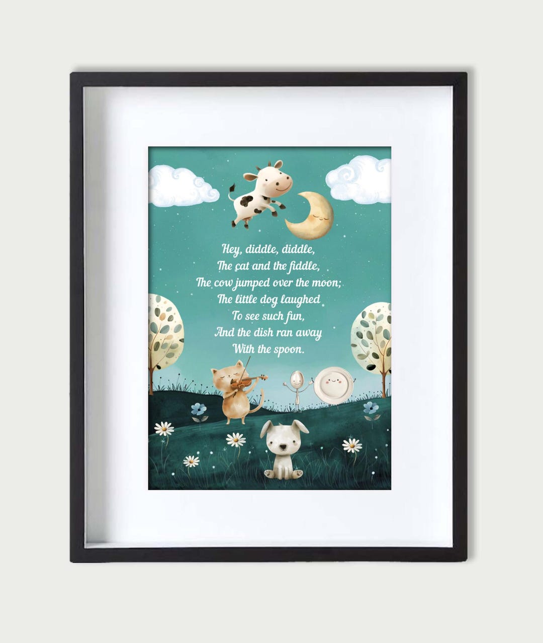 Nursery Rhyme Print - 'hey Diddle the Cat and the Fiddle' - Choose Size ...