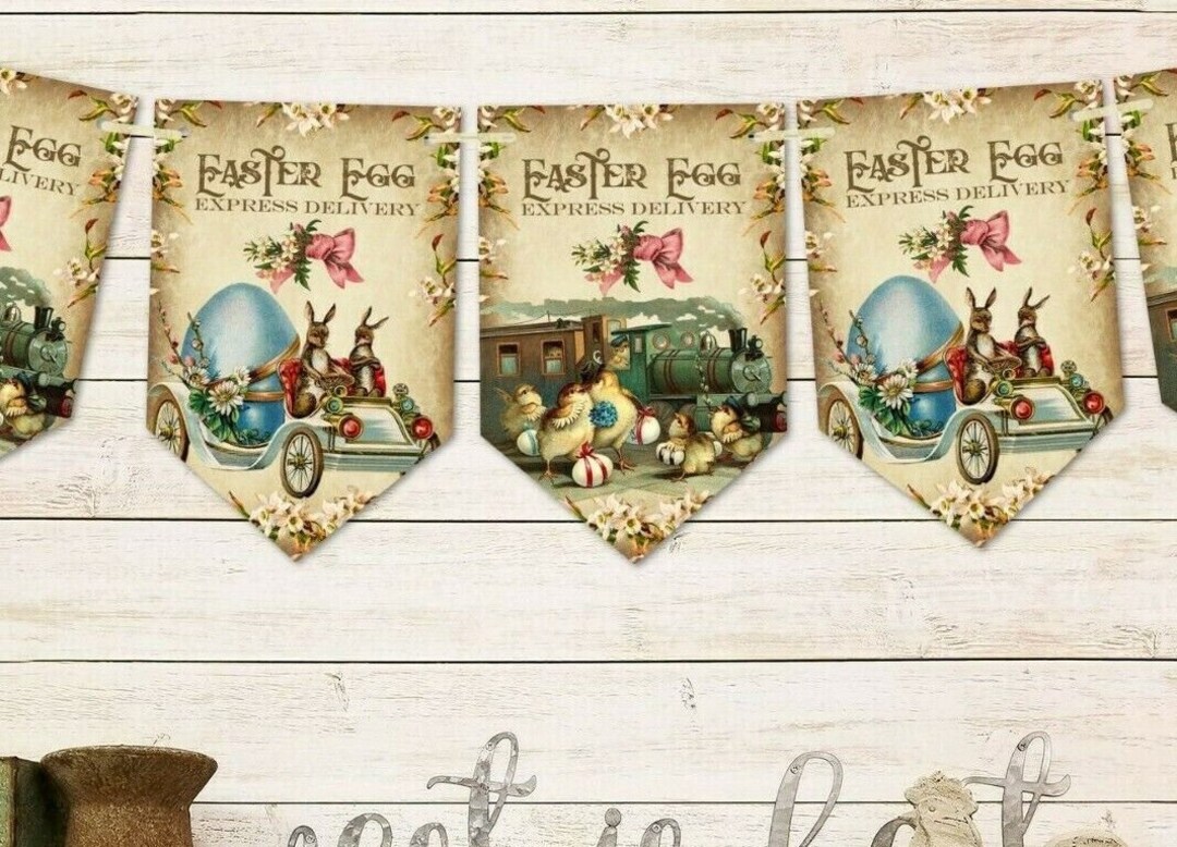 Traditional Vintage Style Easter Egg Express Delivery Bunting Banner ...