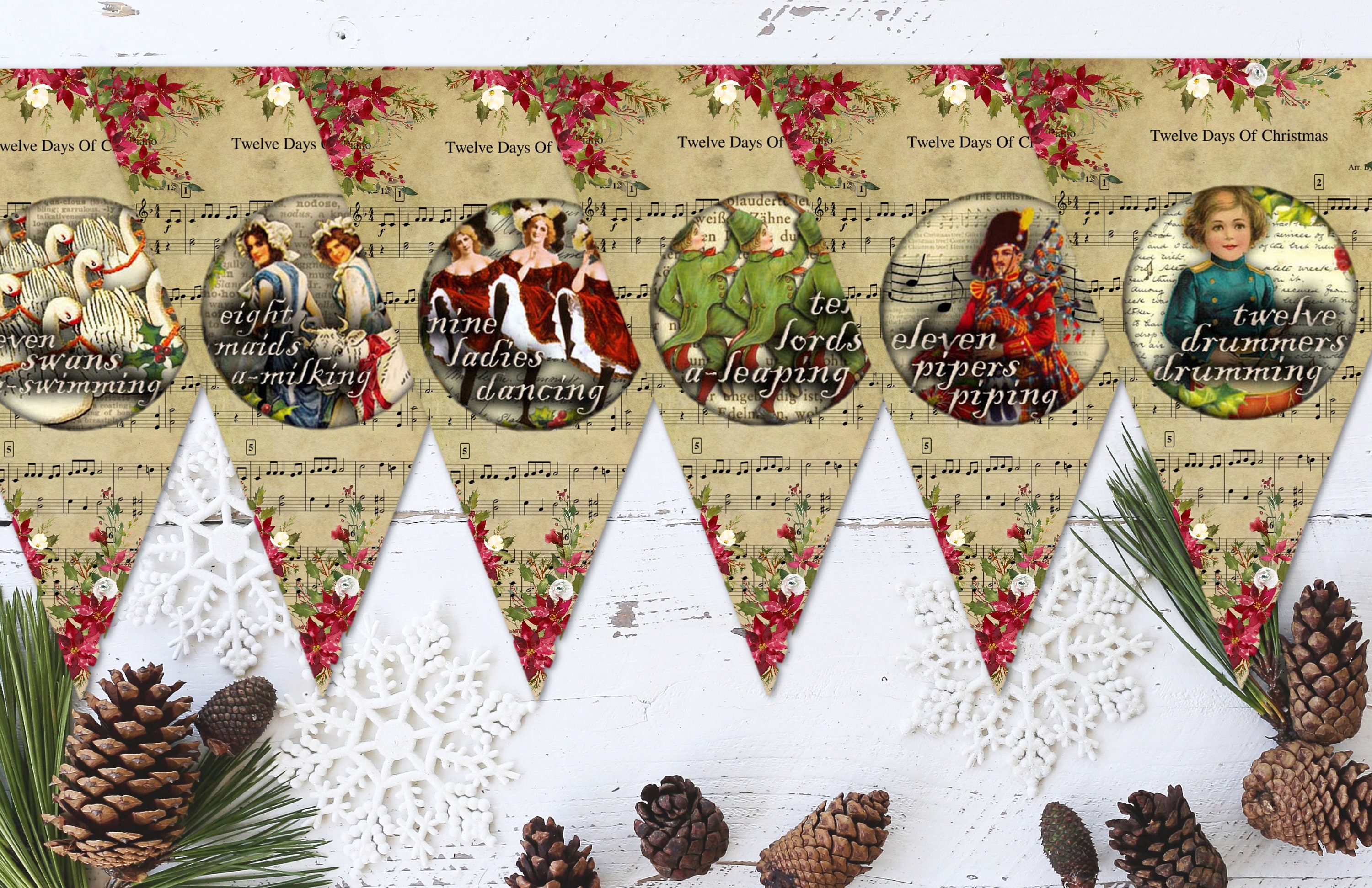12 Days of Christmas Traditional Vintage Style Bunting & - Etsy