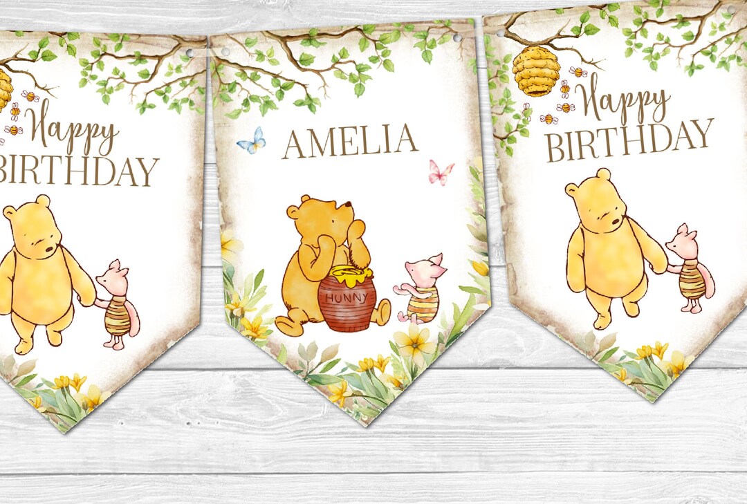 Personalised Winnie the Pooh Floral Happy Birthday Bunting - Etsy