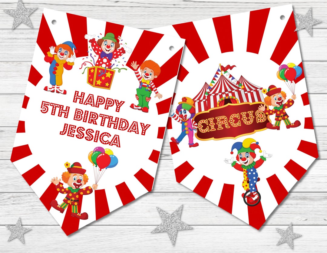Personalised Circus Clowns Party Bunting/banner & Ribbon - 3m - Etsy