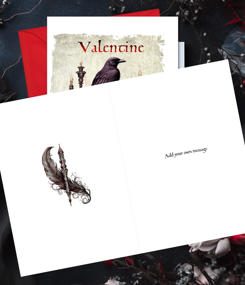 Gothic Raven and Red Roses Valentine's Greetings Card & Envelope - Etsy