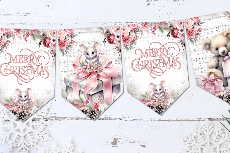 Cute Pink Christmas Bunting Holidays Vintage Style Decoration - Etsy UK