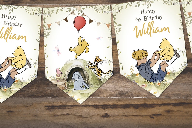 Personalised Winnie the Pooh & Friends Bunting Baby Shower Birthday ...