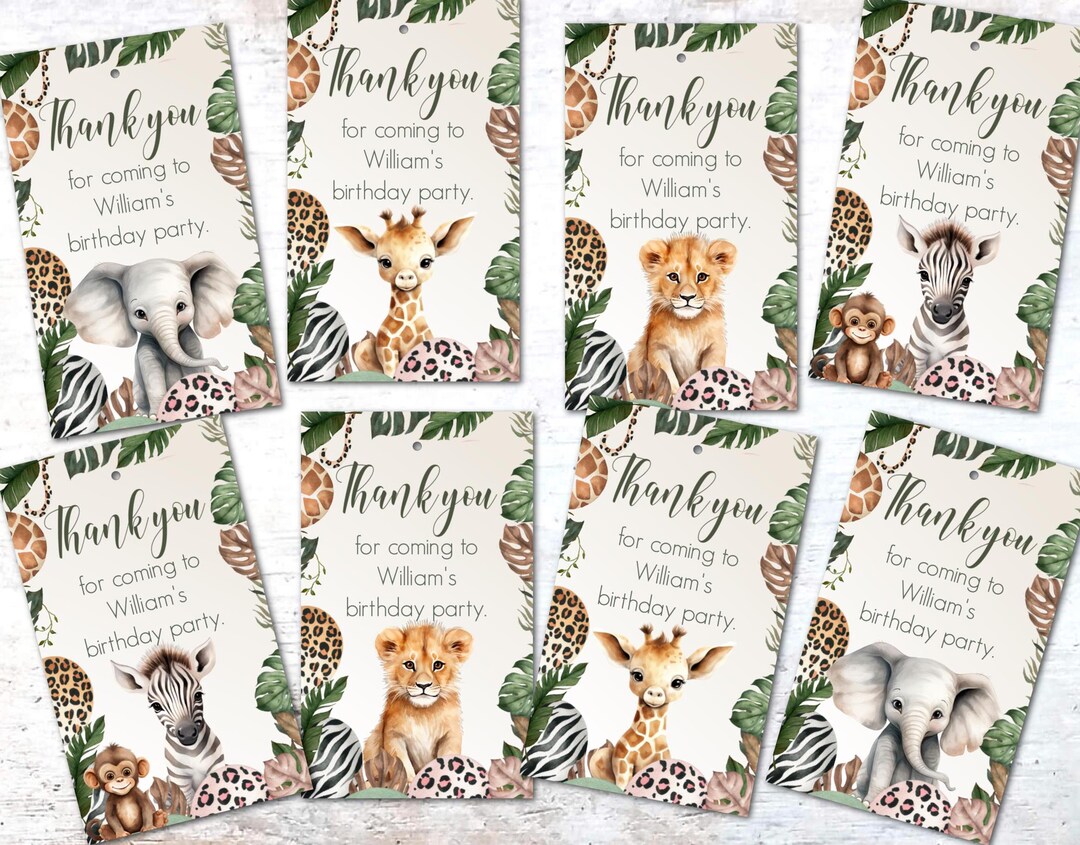 8 Personalised Jungle Safari Baby Animals Gift Tags & String - Etsy