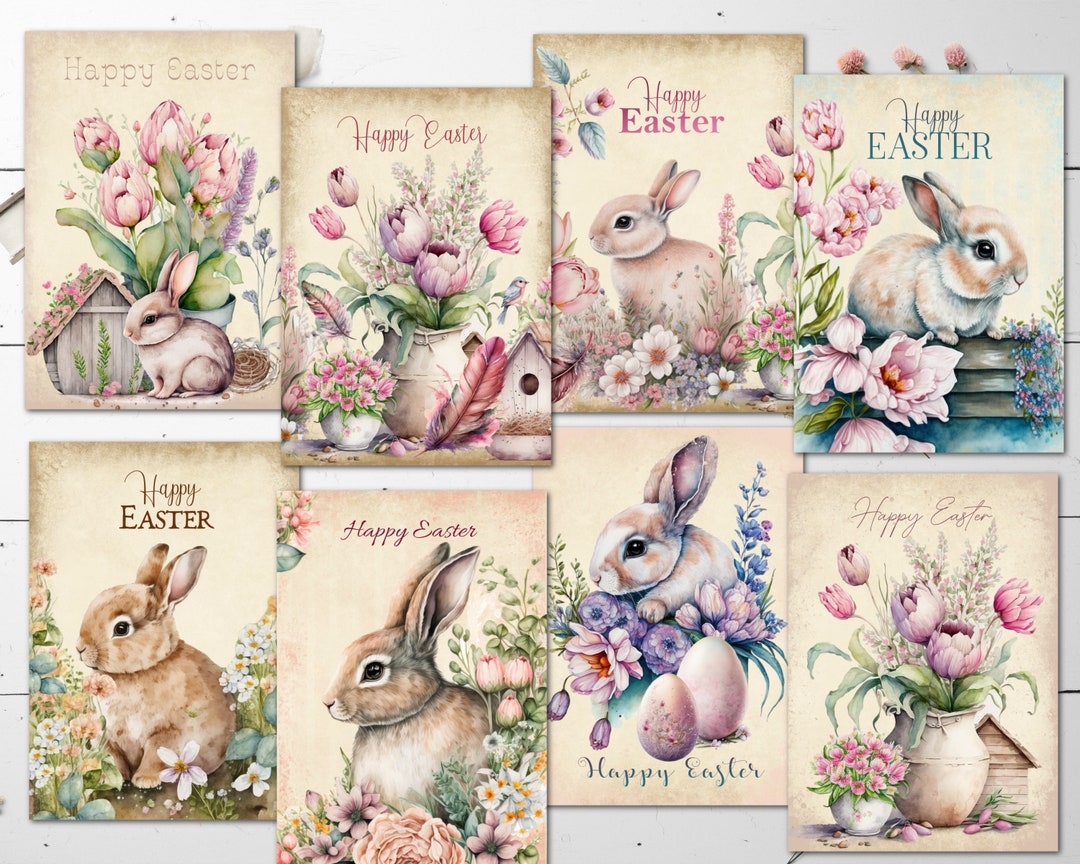 8 Floral Easter Bunny ATC Card Making Toppers Tags Embellishments - Etsy