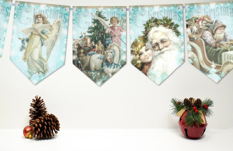 Vintage Victorian Style Pale Ice Blue Christmas Bunting/banner & Ribbon ...