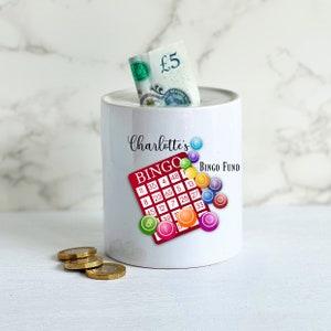 Personalised Bingo Fund Money Box Ceramic Savings Pot Gift Idea ...