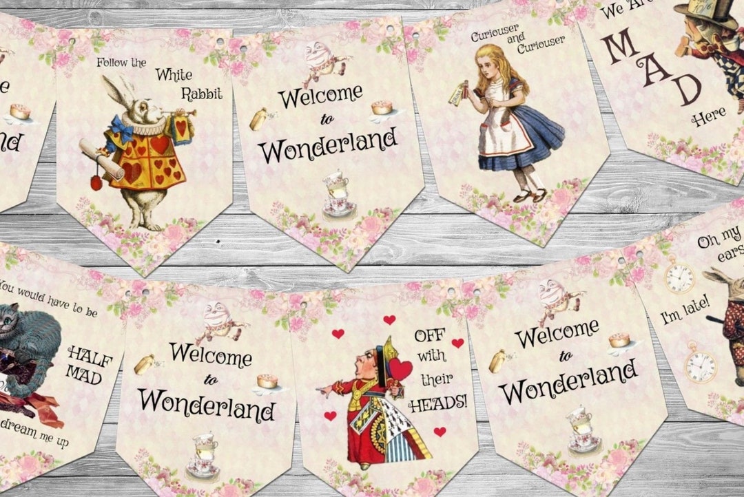 Alice in Wonderland Party Bunting/banner & Ribbon - 10 Flags - Etsy