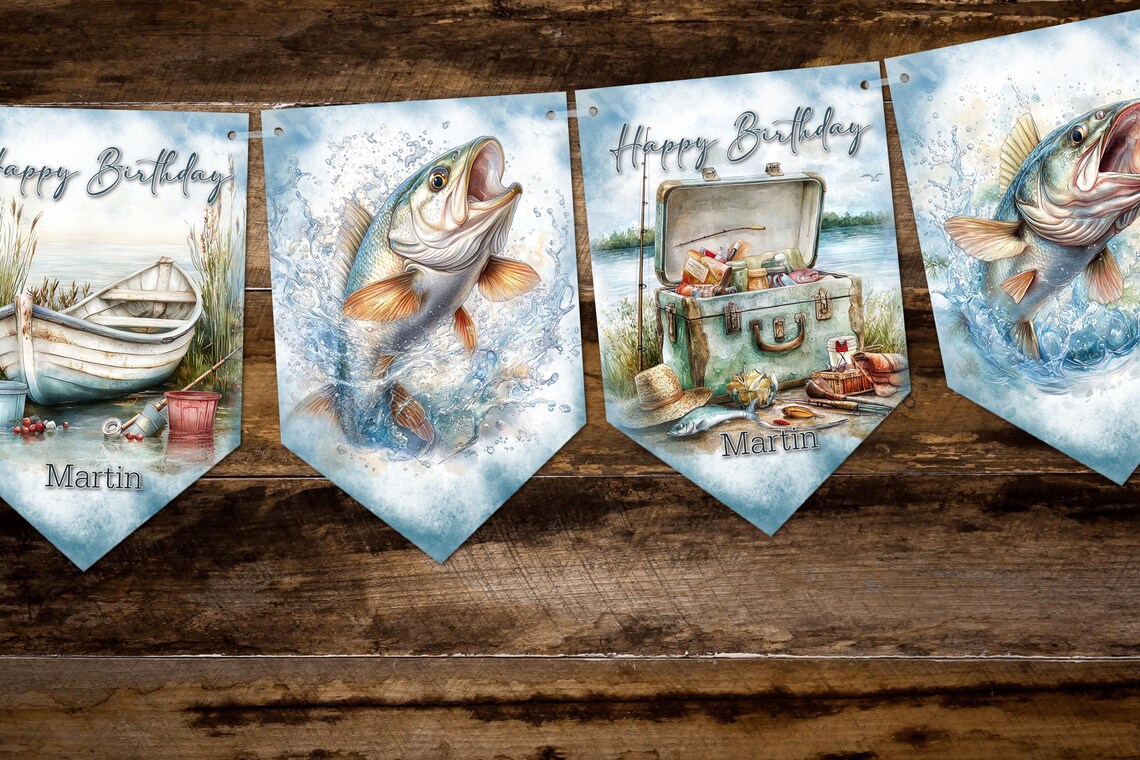 Personalised 'happy Birthday' Angler Fisherman Birthday Party Bunting ...