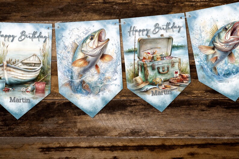 Personalised 'happy Birthday' Angler Fisherman Birthday Party Bunting ...