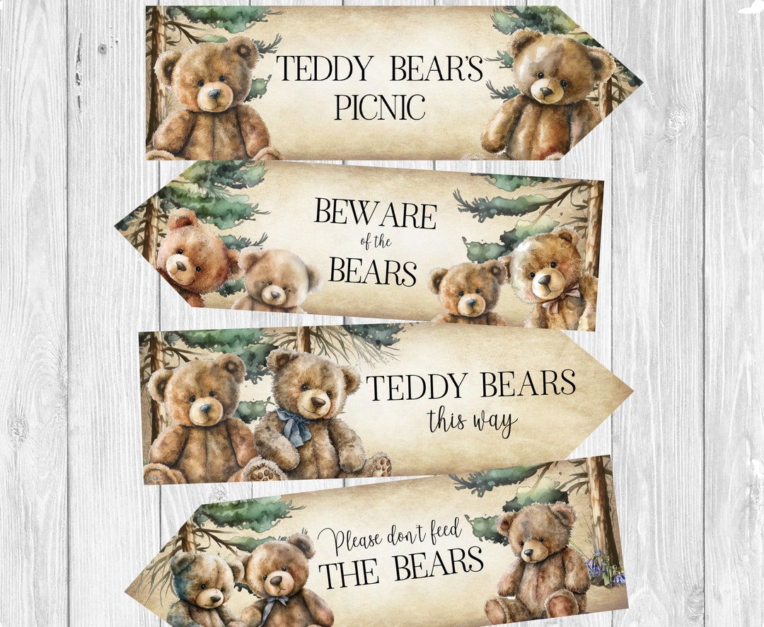 4 Teddy Bear's Picnic Arrows Woodland Party Decoration Signs - Etsy