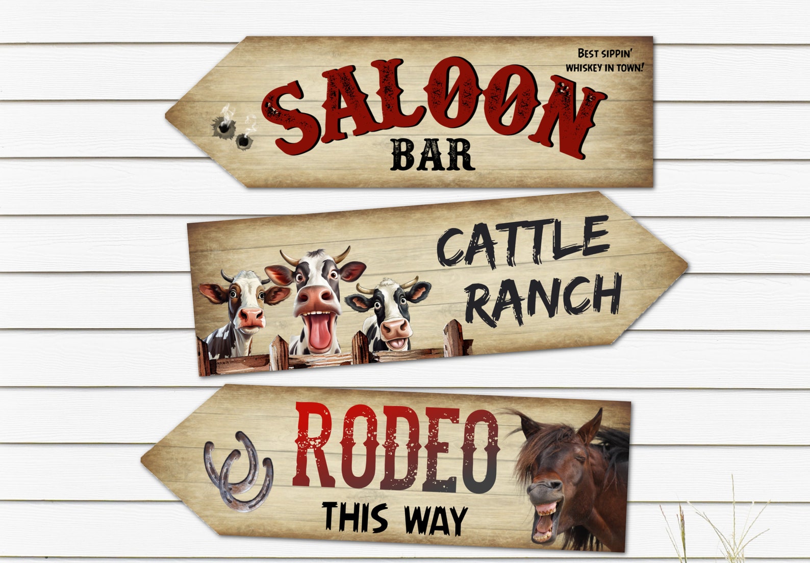 6 Country & Western Party Decoration Arrow Signs American Hoe Down Barn ...