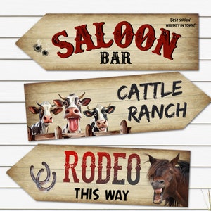 6 Country & Western Party Decoration Arrow Signs American Hoe Down Barn ...
