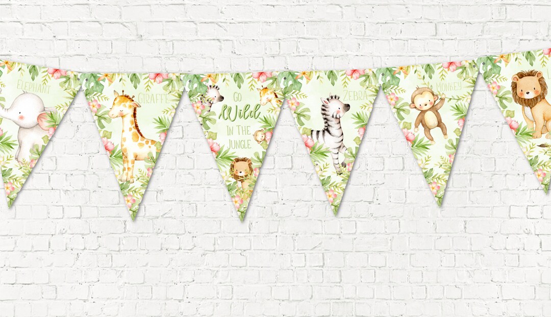 Jungle Safari Animals 'go Wild in the Jungle' Bunting/banner With ...