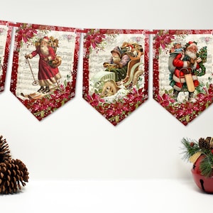 Christmas Bunting Holidays Vintage Victorian Santa Banner Bunting ...