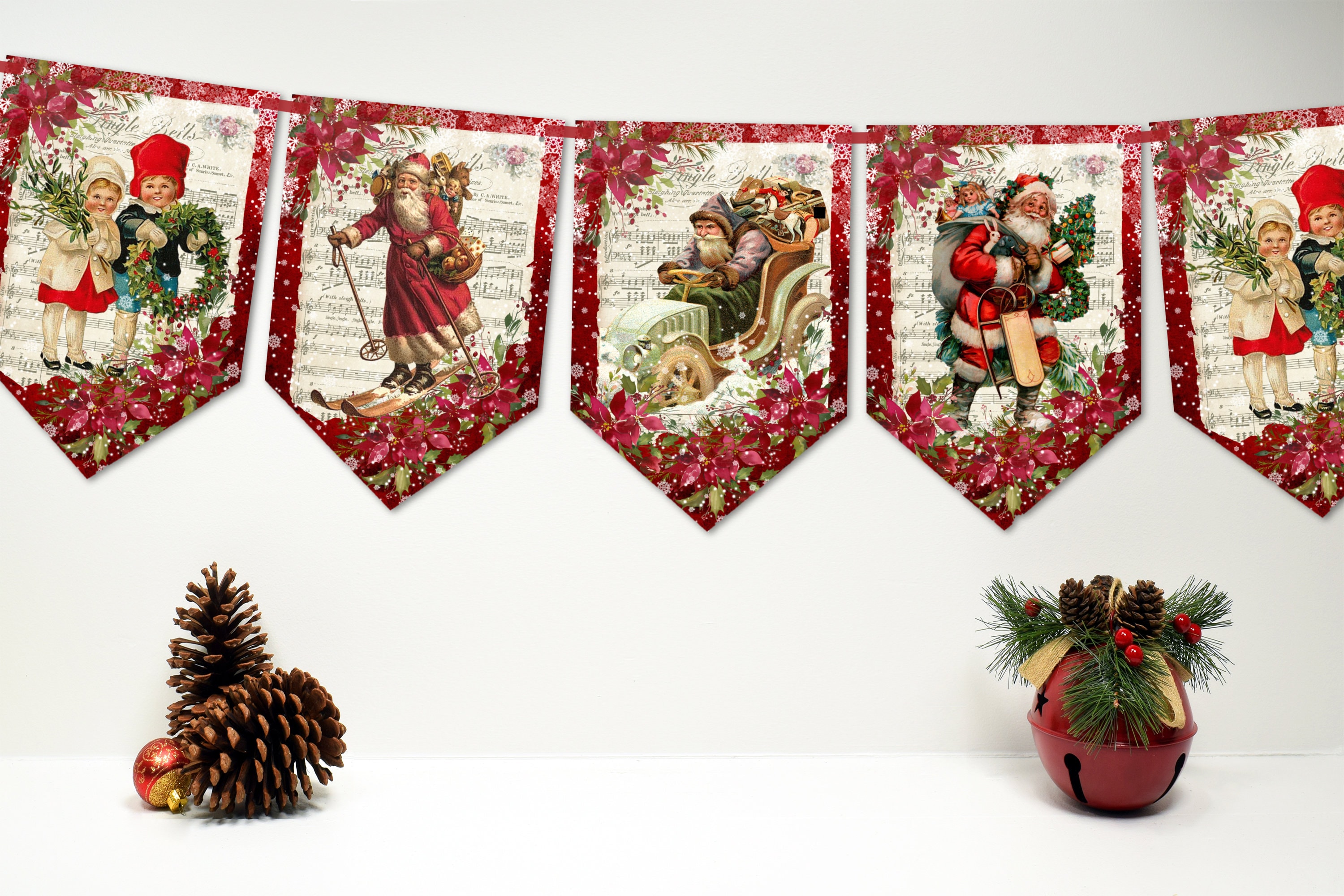Christmas Bunting Holidays Vintage Victorian Santa Banner - Etsy UK