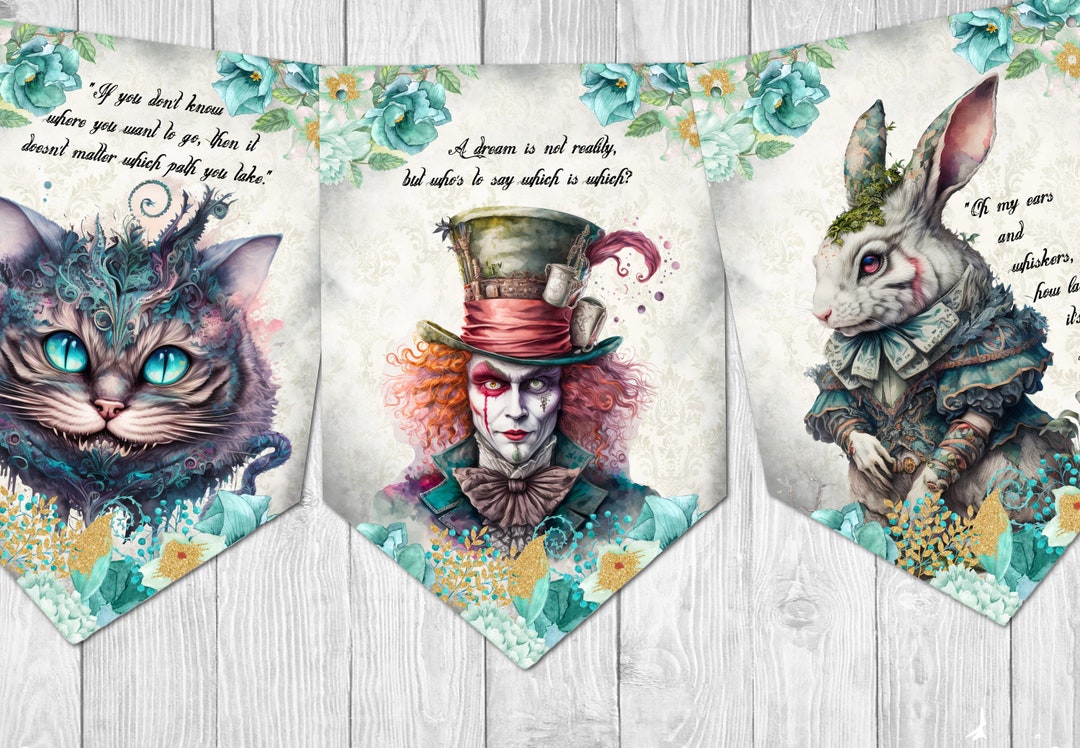 Alice in Wonderland Bunting Gothic Style Turquoise Floral Decoration - Etsy