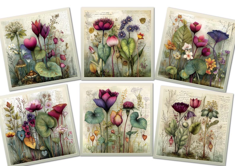 Vintage Style Botanical Flowers Card Toppers Card Making Decorations ...