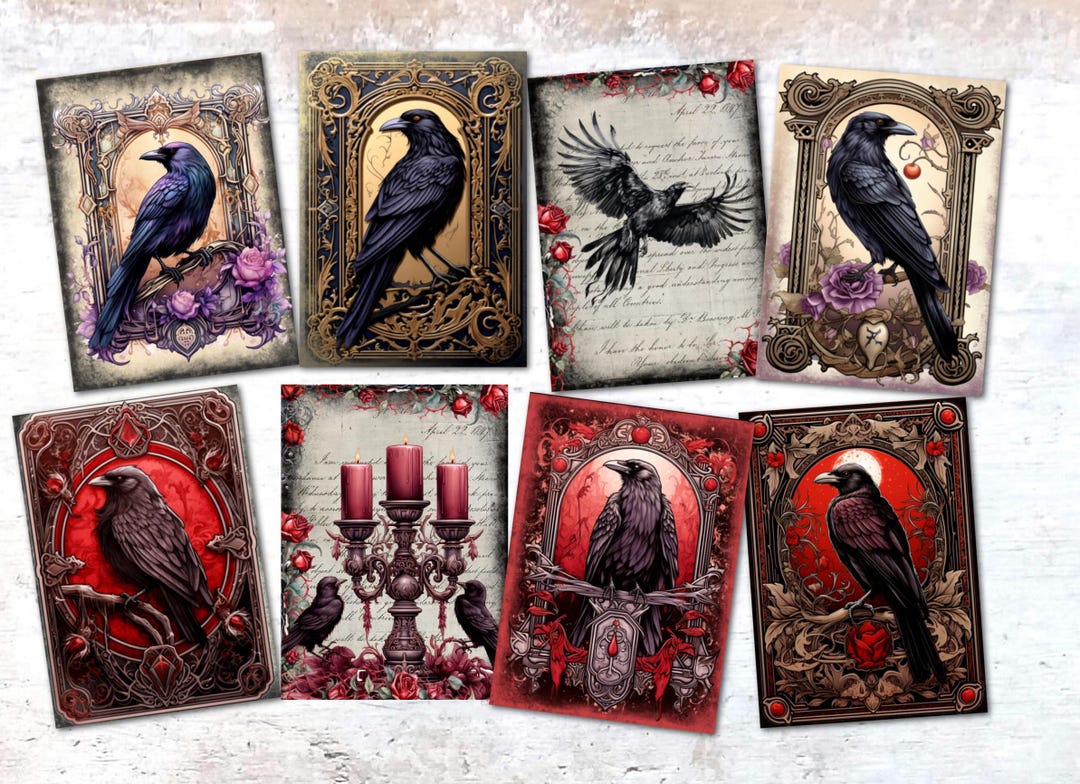 8 Gothic Raven ATC Cards Tags Embellishments Card Toppers - Etsy