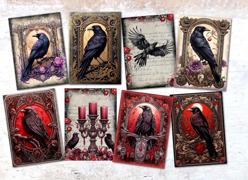8 Gothic Raven ATC Cards Tags Embellishments Card Toppers - Etsy